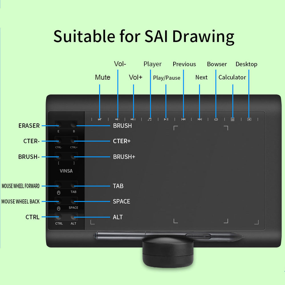 VIN1060PLUS 10x6 inch Digital Drawing Tablet 8192 Pressure Sensitivity